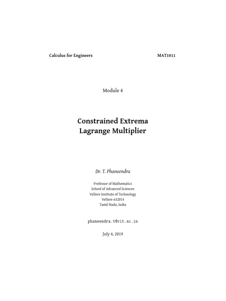 Module 3c ConstrainedExtremaLagrangeMultipliers | PDF