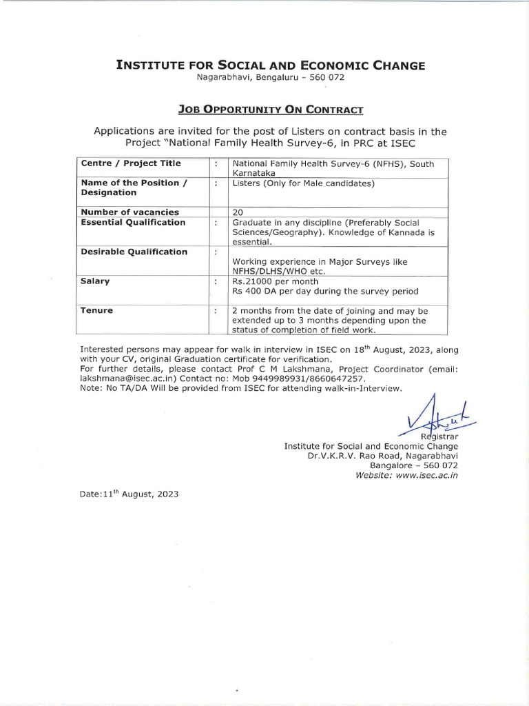 20 Listers Posts Advt Details ISEC | PDF