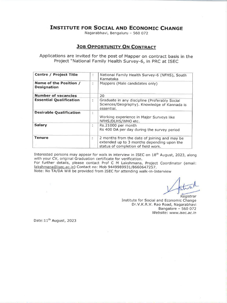 20 Mappers Posts Advt Details ISEC | PDF