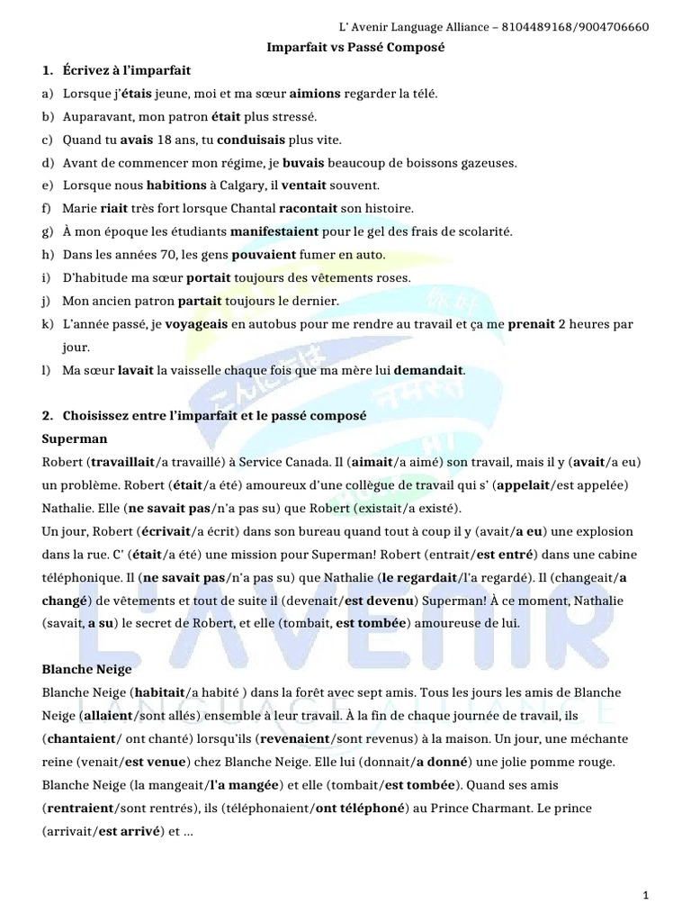 Imparfait Vs Passe Compose - Ans | PDF