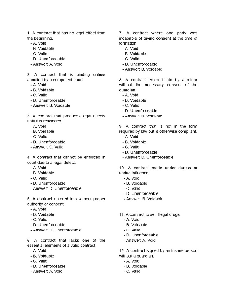 Oblicon Test Questions | PDF | Void (Law) | Annulment