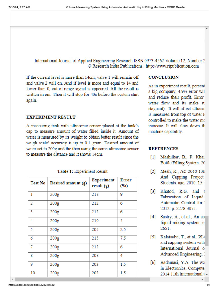 Volume Measuring System Using Arduino For Automatic Liquid Filling ... Volume Measuring System Using Arduino For Automatic Liquid Filling ...