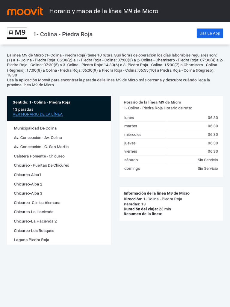 1-Colina - Piedra Roja: Horario y Mapa de La Línea M9 de Micro | PDF