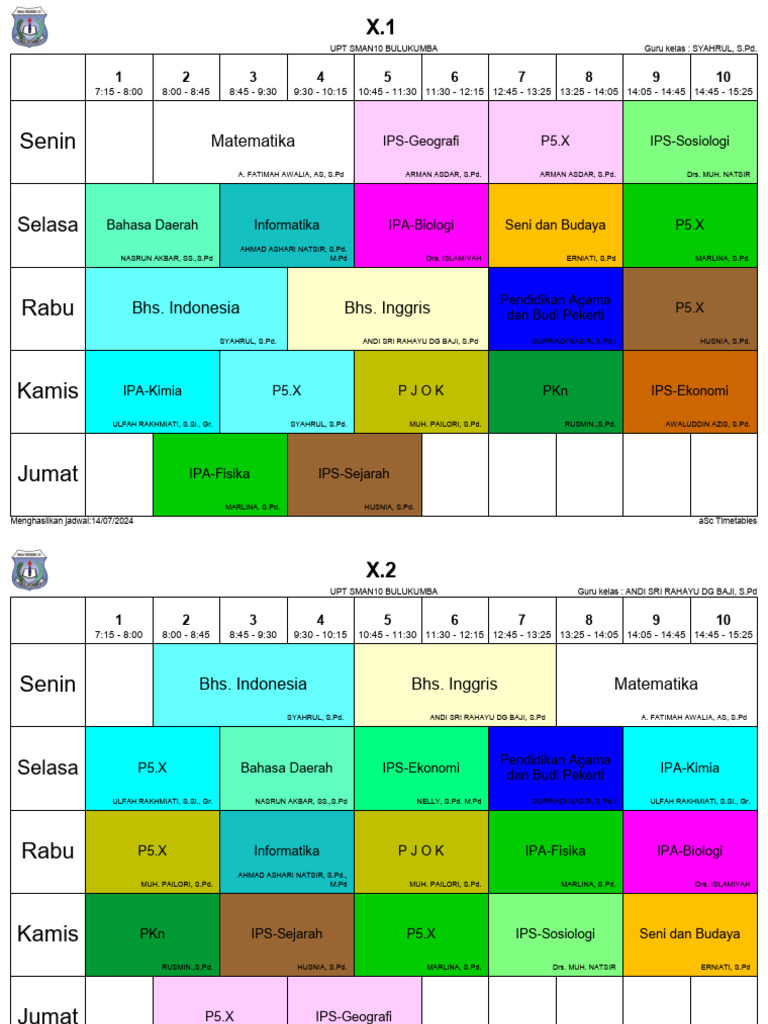 Contoh JADWAL KELAS SM1 2024-2025 | PDF
