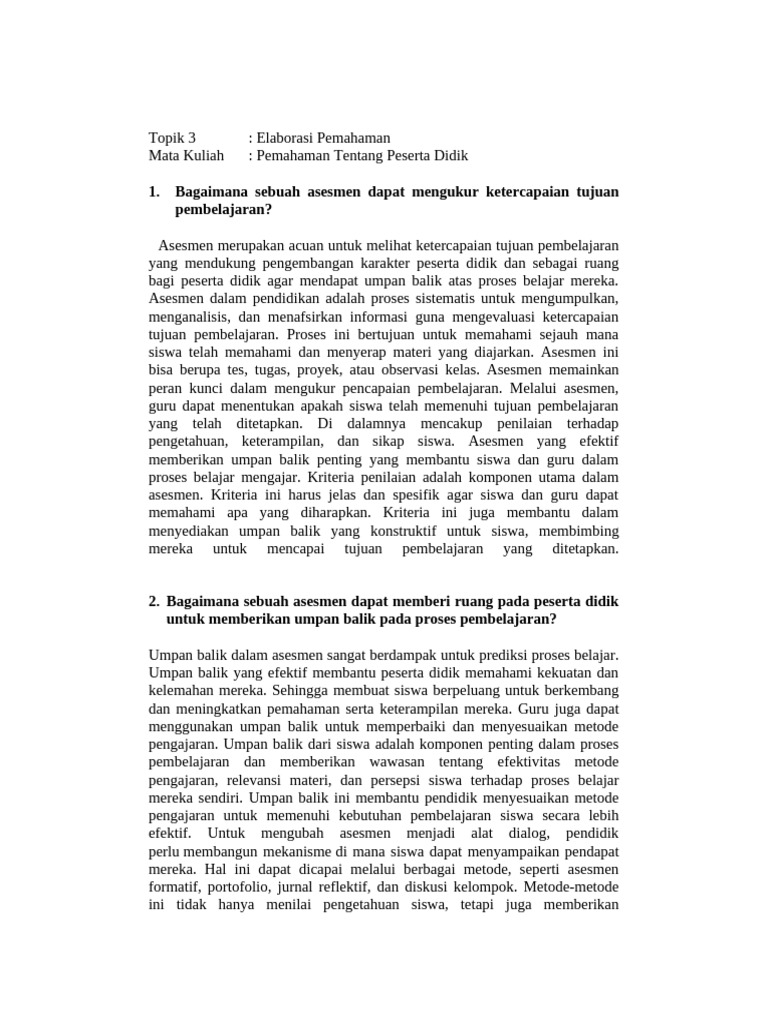 Elaborasi Pemahaman - Topik 3 - PPDP | PDF