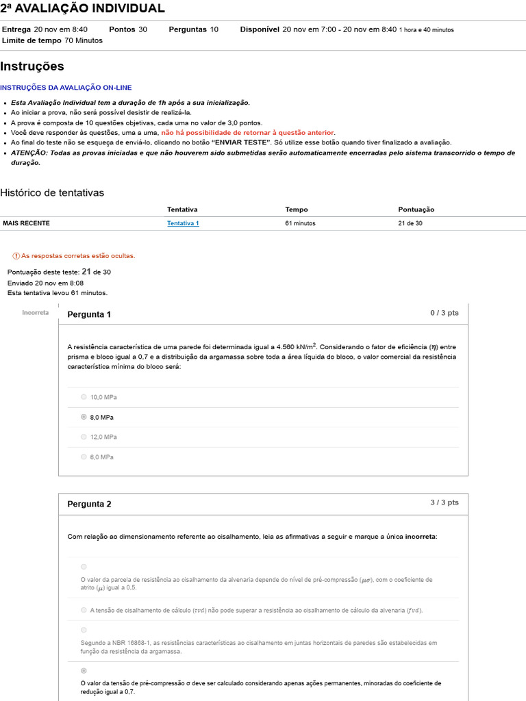 P2 - Alvenaria Estrutural - Provas de Referência | PDF