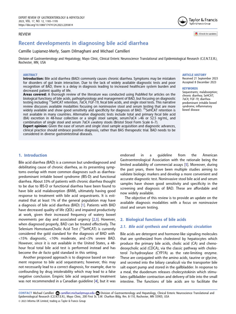 Recent Developments in Diagnosing Bile Acid Diarrhea. | PDF