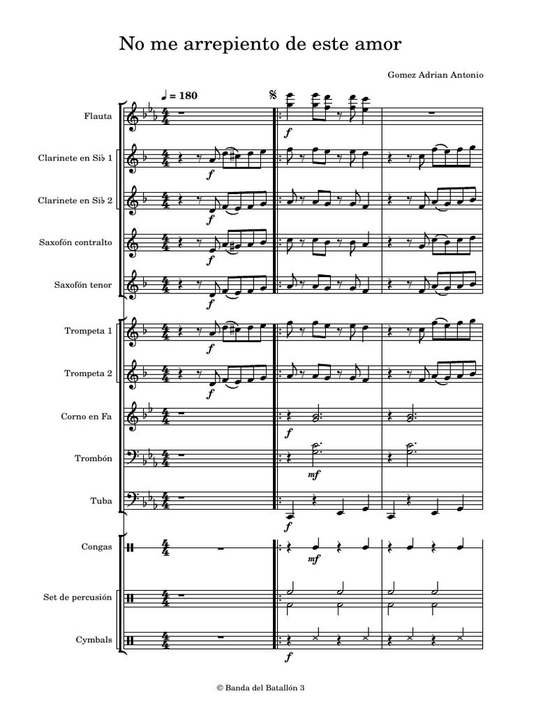 Partitura para Trompeta: "No me arrepiento" | PDF | Saxofón ...