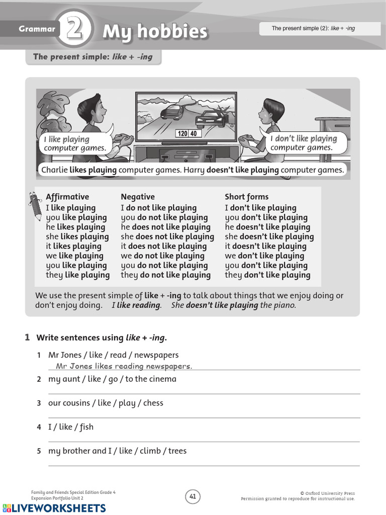 My Hobbies: The Present Simple: Like + - Ing | PDF