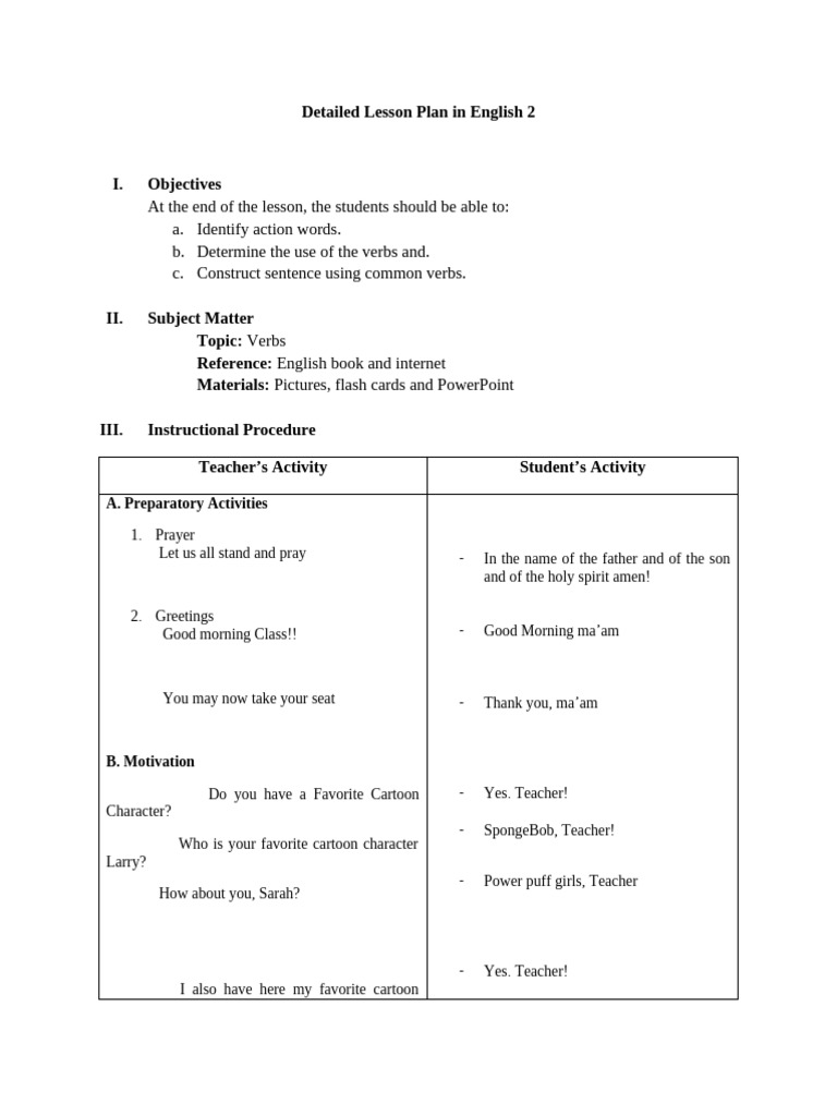 Detailed Lesson Plan in English 2 | PDF