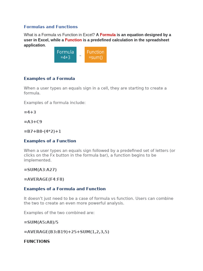 Formulas and Functions | PDF