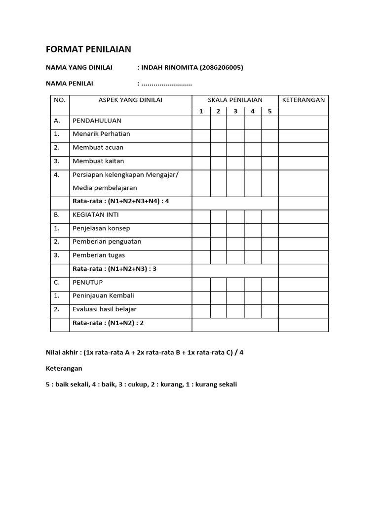 FORMAT PENILAIAN Micro Teaching | PDF | Career & Growth