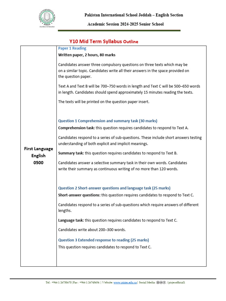 Y10 Syllabus Outline 2023-2024 | PDF