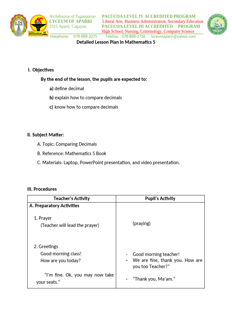 Detailed LP in Grade 5 Math | PDF