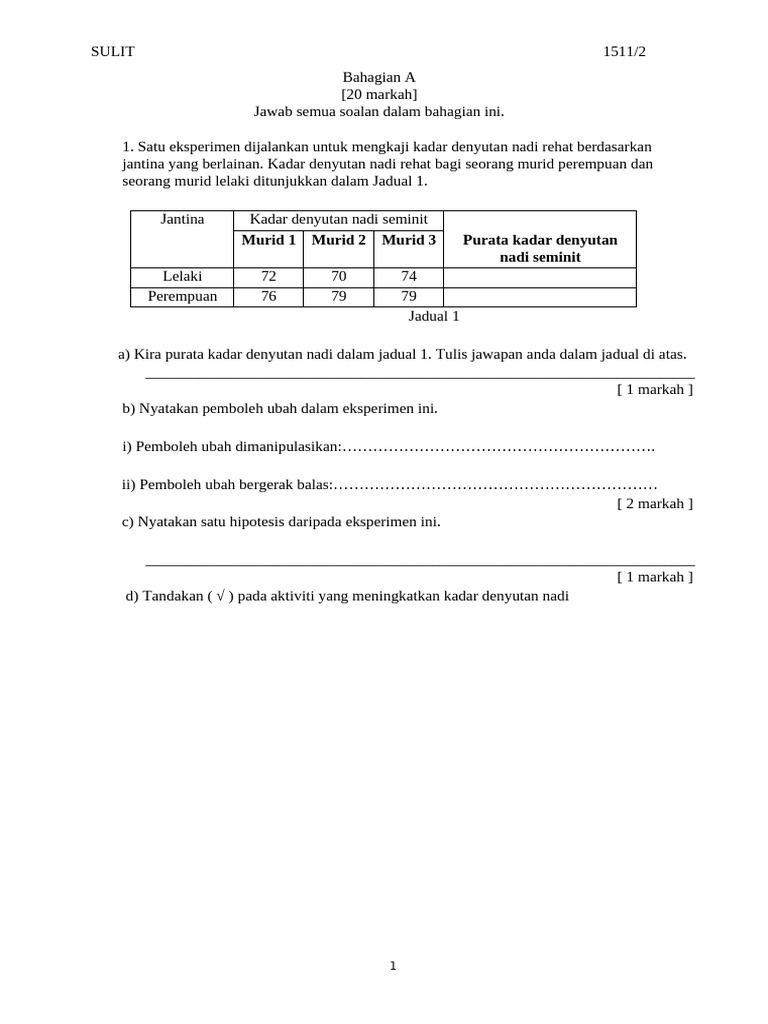 Murid 1 Murid 2 Murid 3 Purata Kadar Denyutan Nadi Seminit | PDF