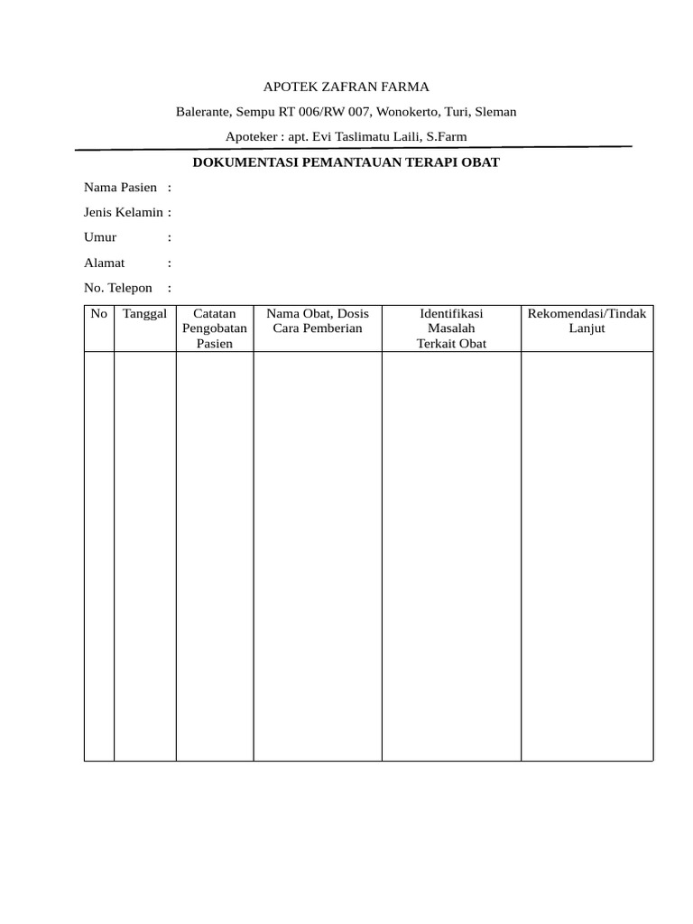 Dokumentasi Pemantauan Terapi Obat | PDF