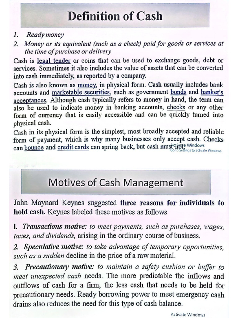 Defination of Cash | PDF