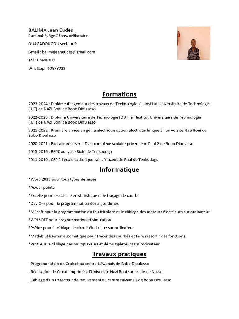 CV Jean Eudes Balima | PDF