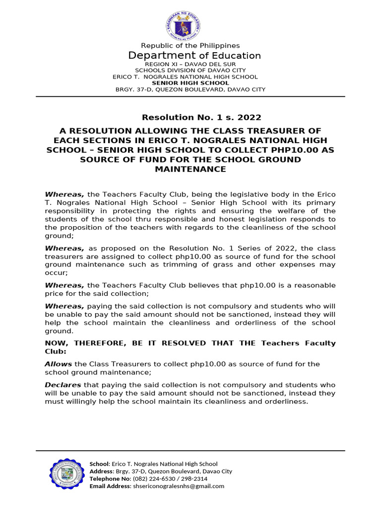 Resolution-No 1 S 2022 | PDF