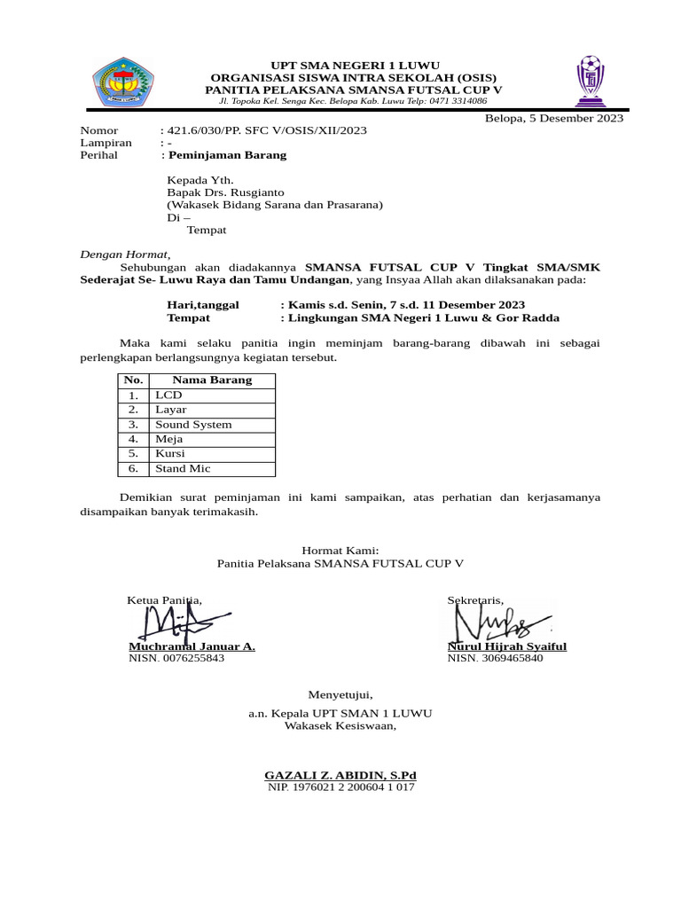 Surat Peminjaman SFC V | PDF