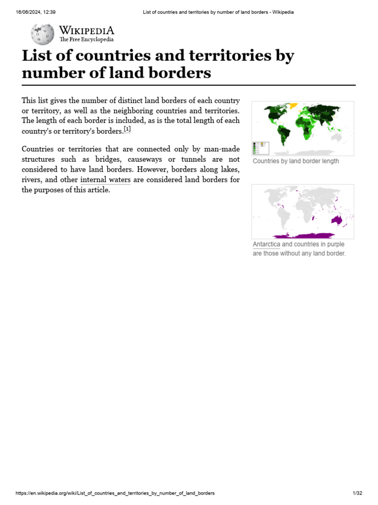 List of Countries and Territories by Number of Land Borders - Wikipedia ...