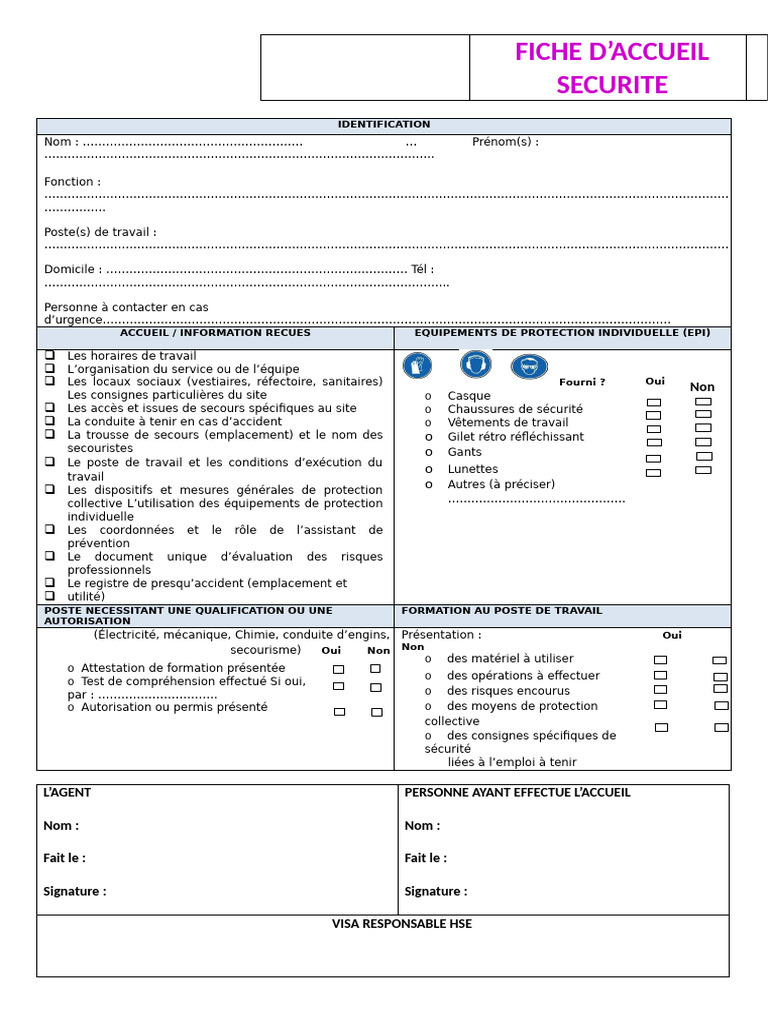 Fiche D'accueil Securite 2 | PDF