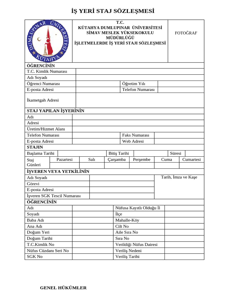 Staj Sözleşmesi | PDF
