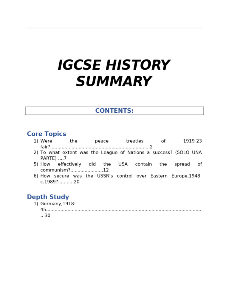 IGCSE History Book Summary Part 1 | PDF