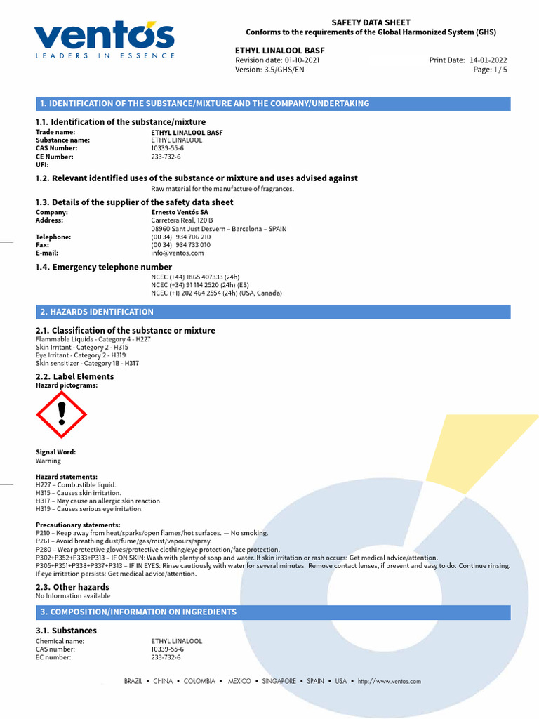 SDS Ethyl Linalool Basf | PDF
