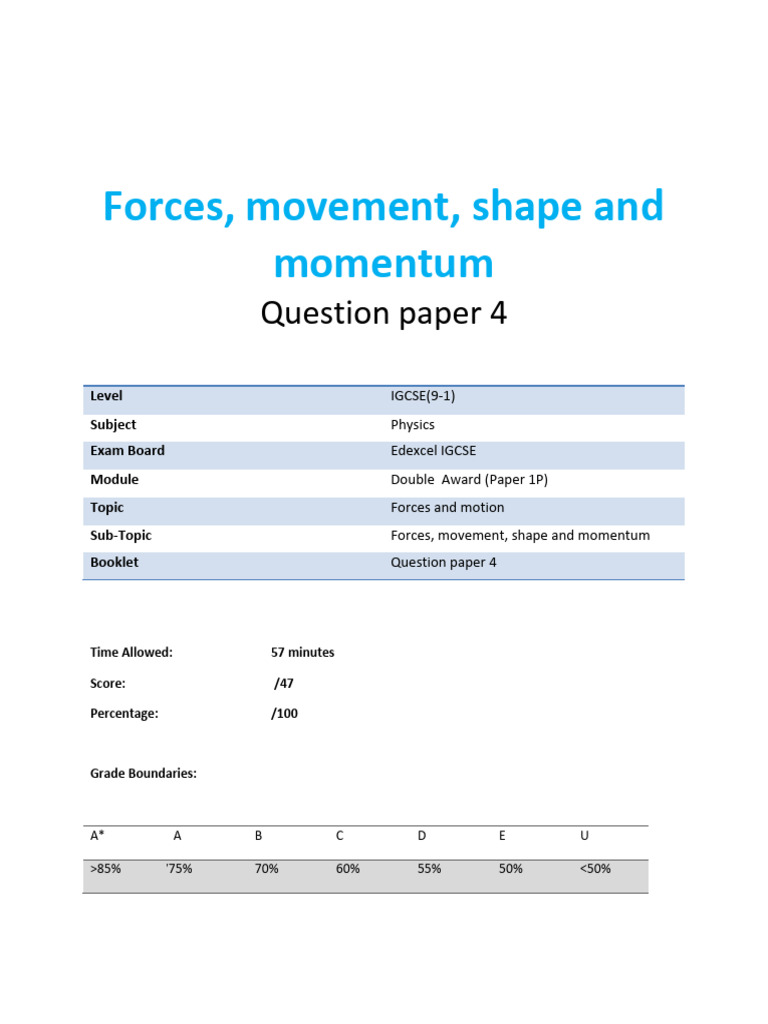 34 - Forces Movement Shape and Momentum 1p - Edexcel Igcse Physics QP | PDF
