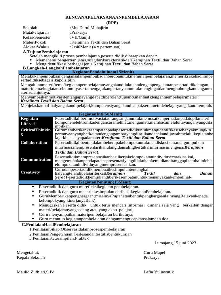 RPP KLS 7 2023-2024 | PDF