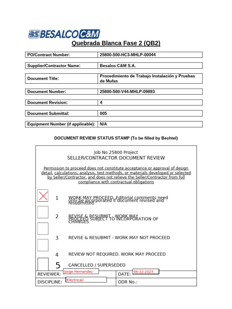 Quebrada Blanca Fase 2 (QB2) : Seller/Contractor Document Review | PDF