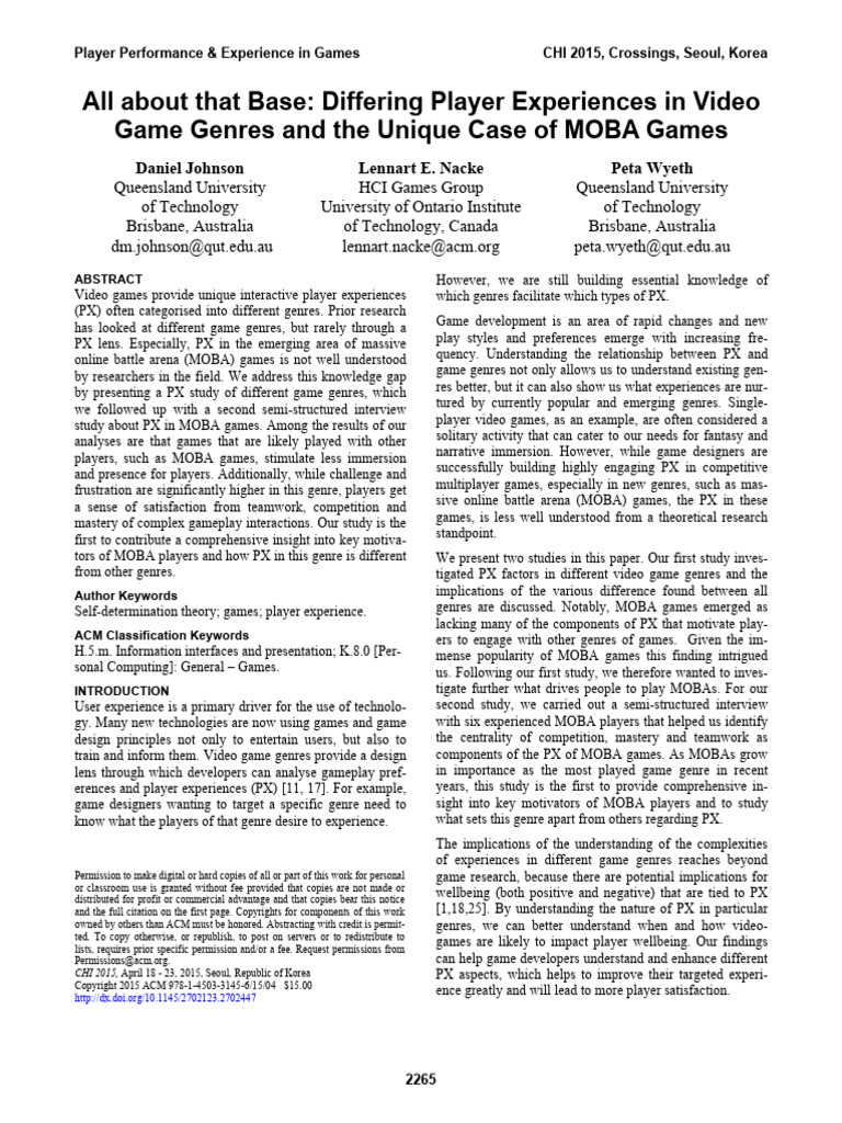 (2015) All About That Base - Differing Player Experiences in Video | PDF