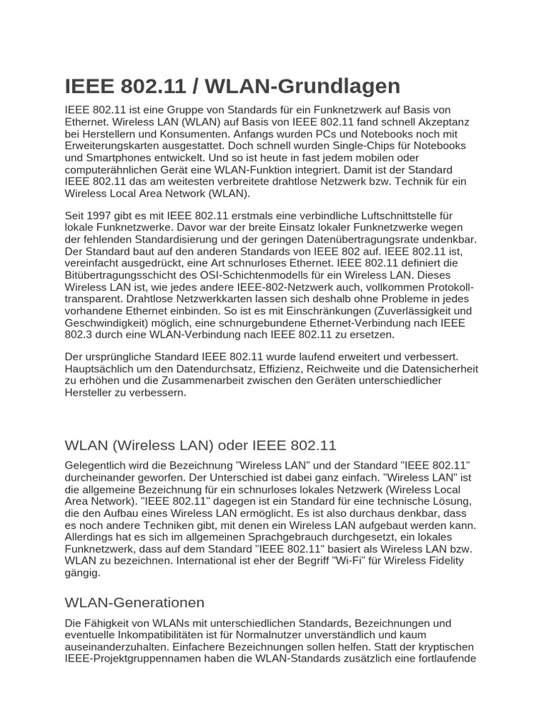 IEEE 802_WLAN_Grundlagen | PDF