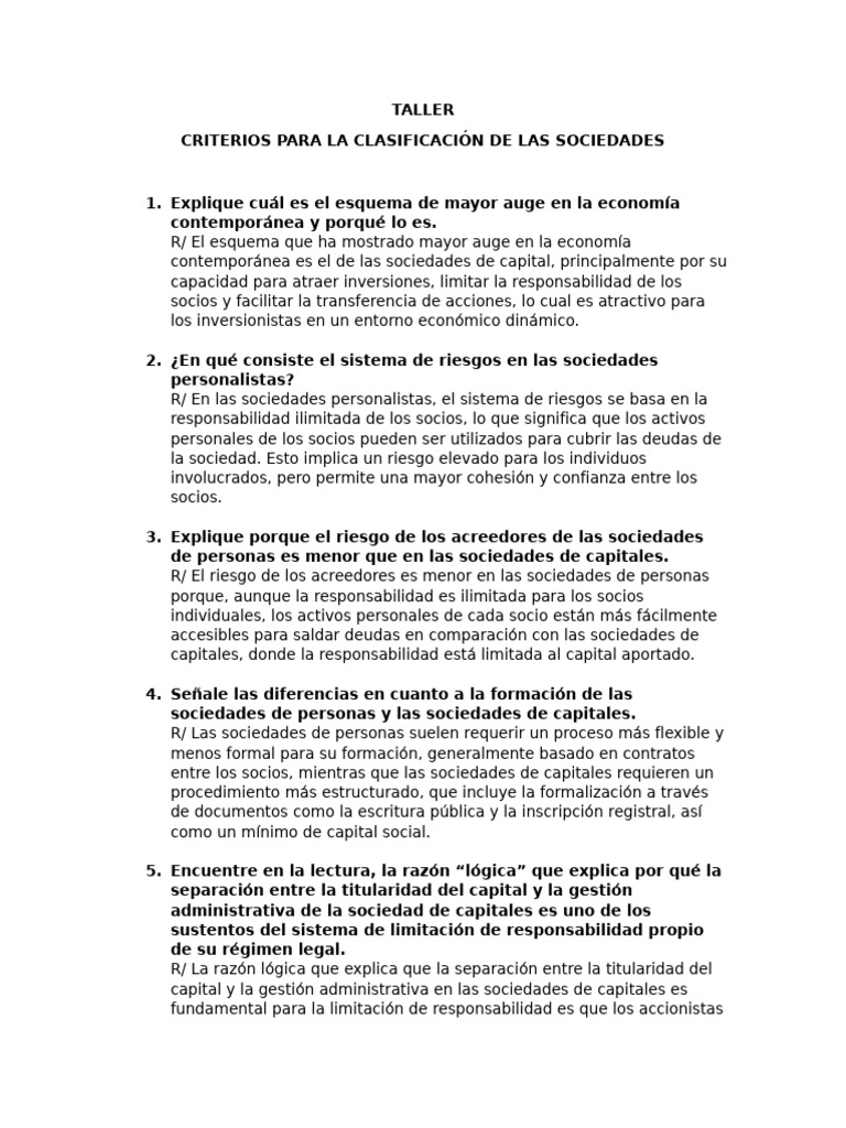 Taller Criterios para La Clasificación de Las Sociedades | PDF