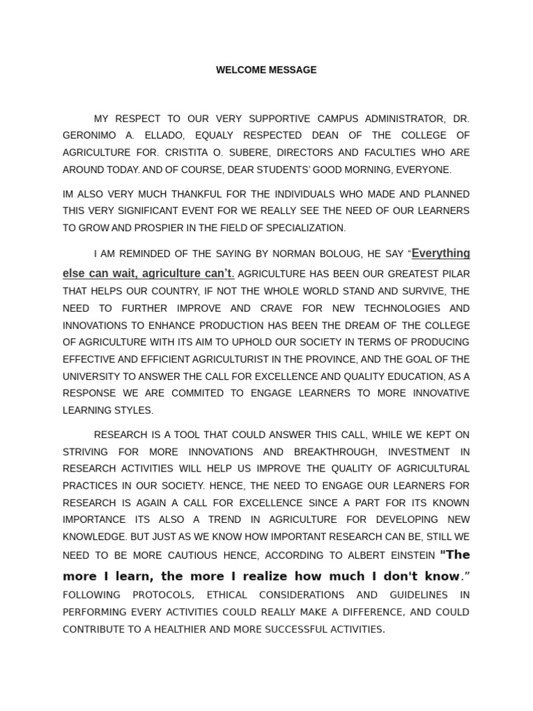 Welcome Message | PDF