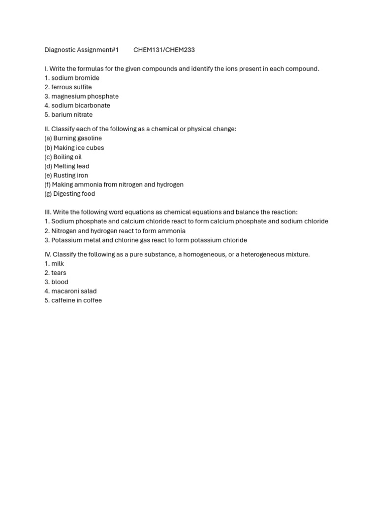 Diagnostic Assignment 1 | PDF