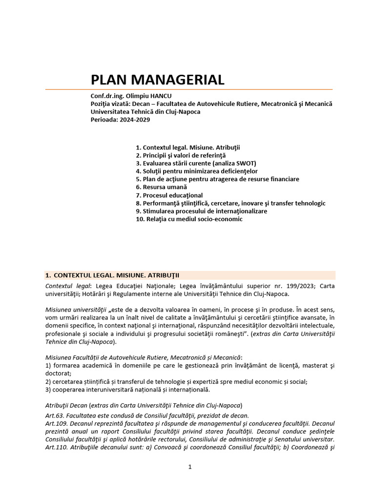 Hancu Olimpiu (Plan Managerial) | PDF