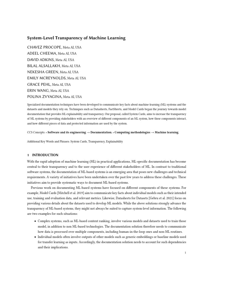 Meta-System Level Transparency of ML | PDF | Machine Learning | System