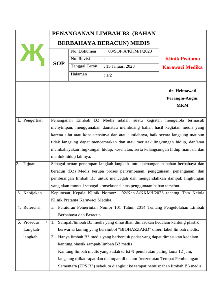 1.3.5 Sop Penanganan Limbah b3 Fix | PDF
