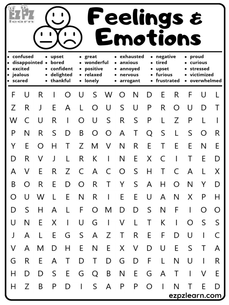 21 Feelings and Emotions Word Search 30 Words | PDF | Self-Improvement