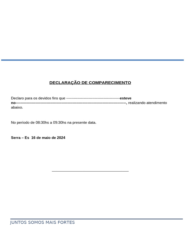 MODELO de Declaração de Comparecimento | PDF MODELO de Declaração de Comparecimento | PDF