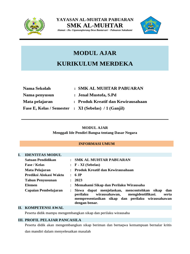 Modul Ajar PKK Kelas 11 | PDF