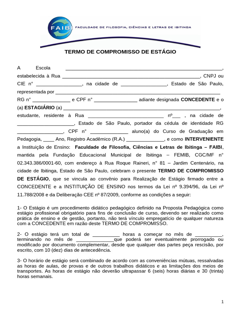 02 - Termo de Compromisso Estágio | PDF