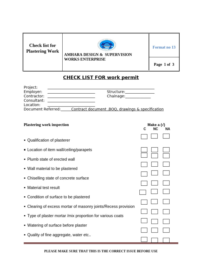 Finishing Work Inspection Checklist | PDF