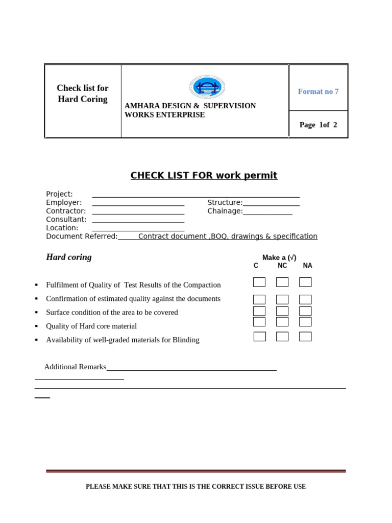 Hard Core Inspection Checklist | PDF