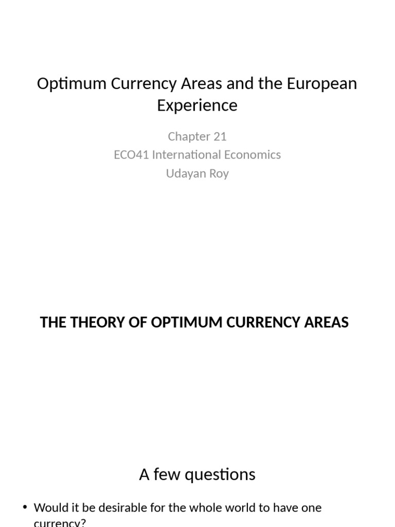 Optimum Currency Areas and The European Experience: ECO41 International ...