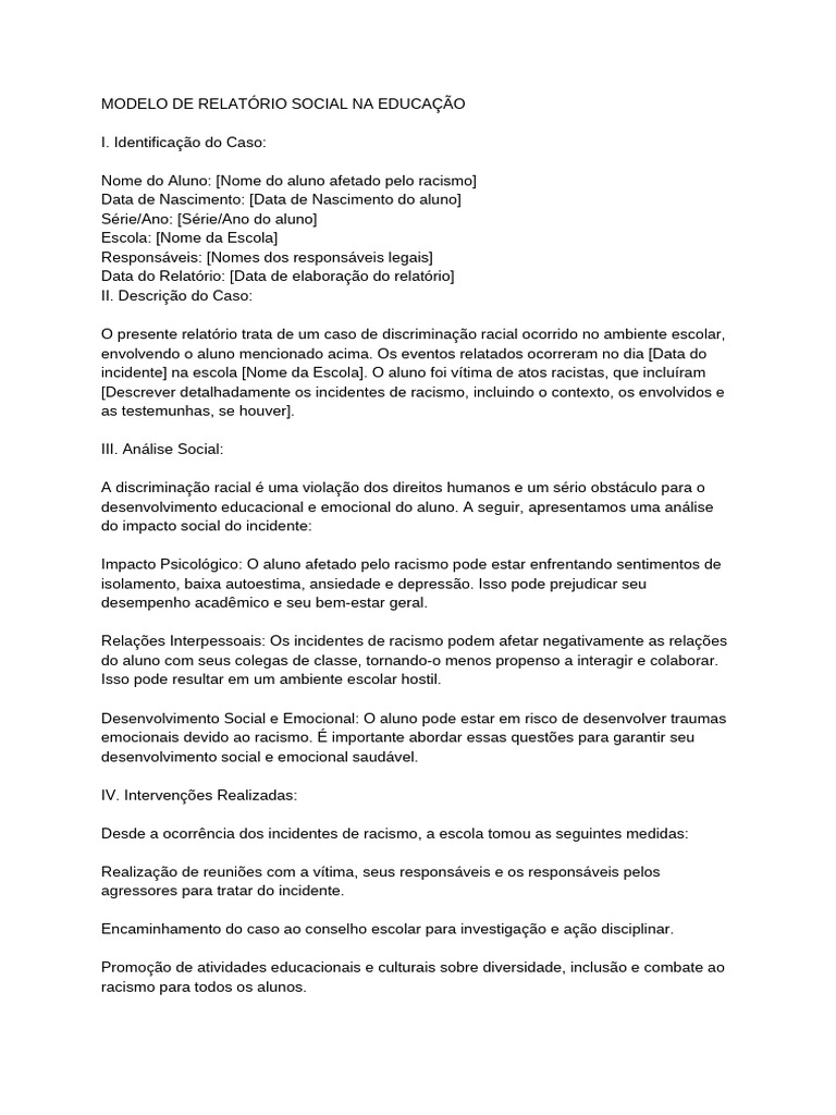 Modelo de Relatório Social Na Educação | PDF