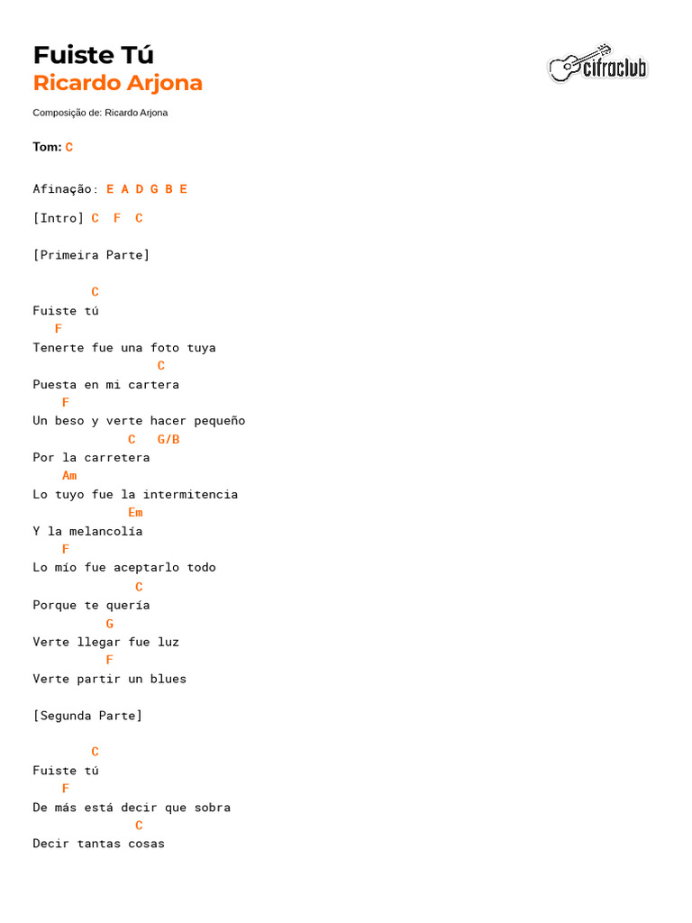 Cifra Club - Ricardo Arjona - Fuiste Tú | PDF