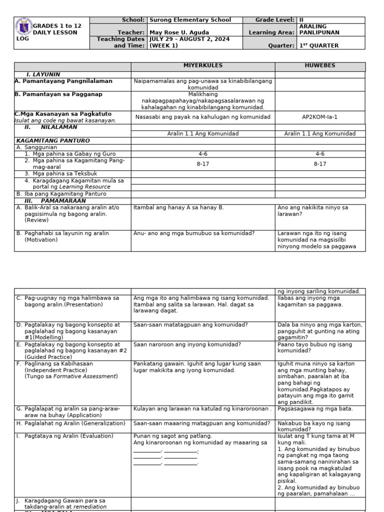 DLL - Araling Panlipunan 2 - Q1 - W1 | PDF | Career & Growth | Social Science